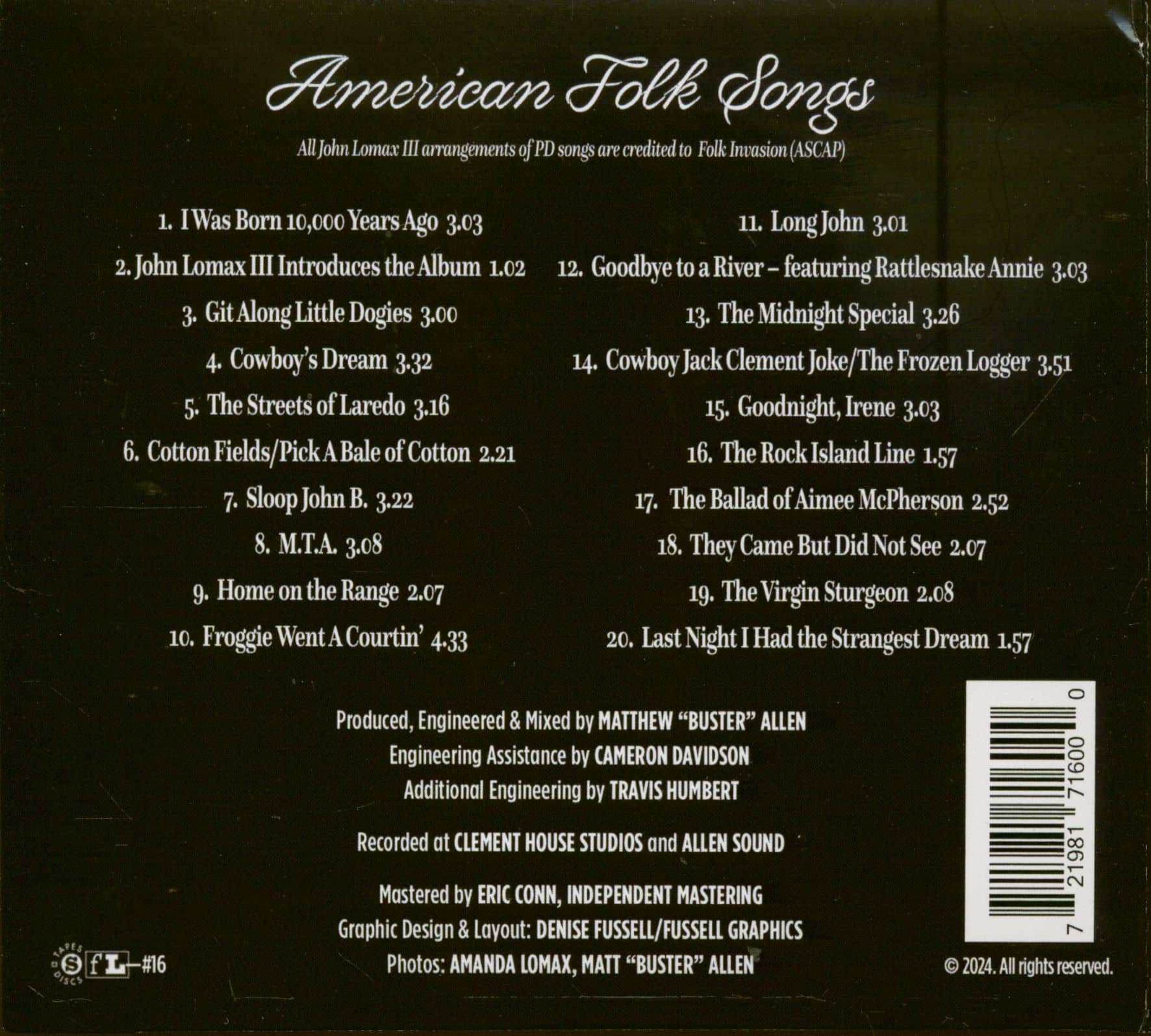 John Lomax III CD: American Folk Songs (CD) - Bear Family Records