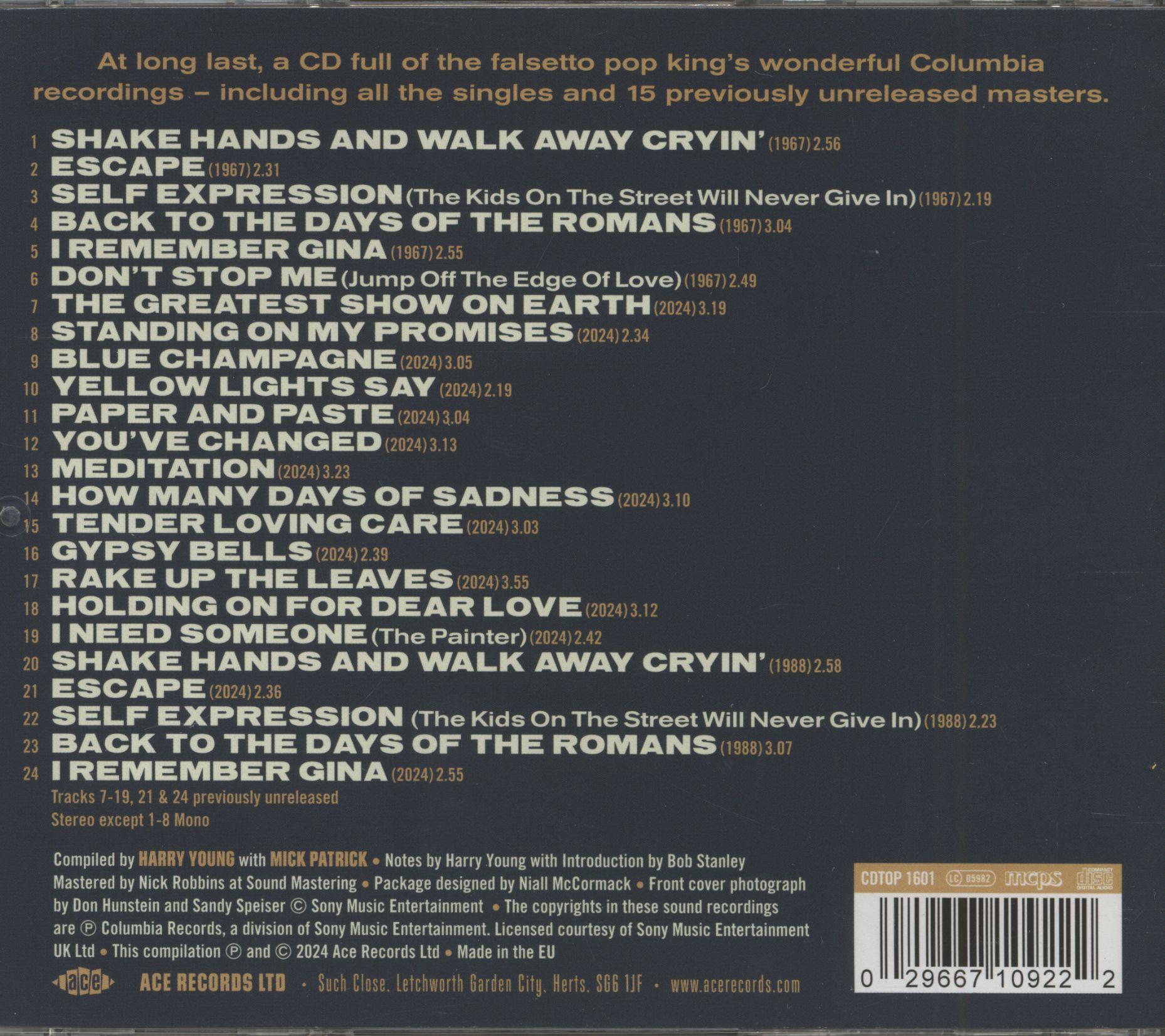 Lou Christie CD: Gypsy Bells - Columbia Recordings 1967 (CD) - Bear Family Records