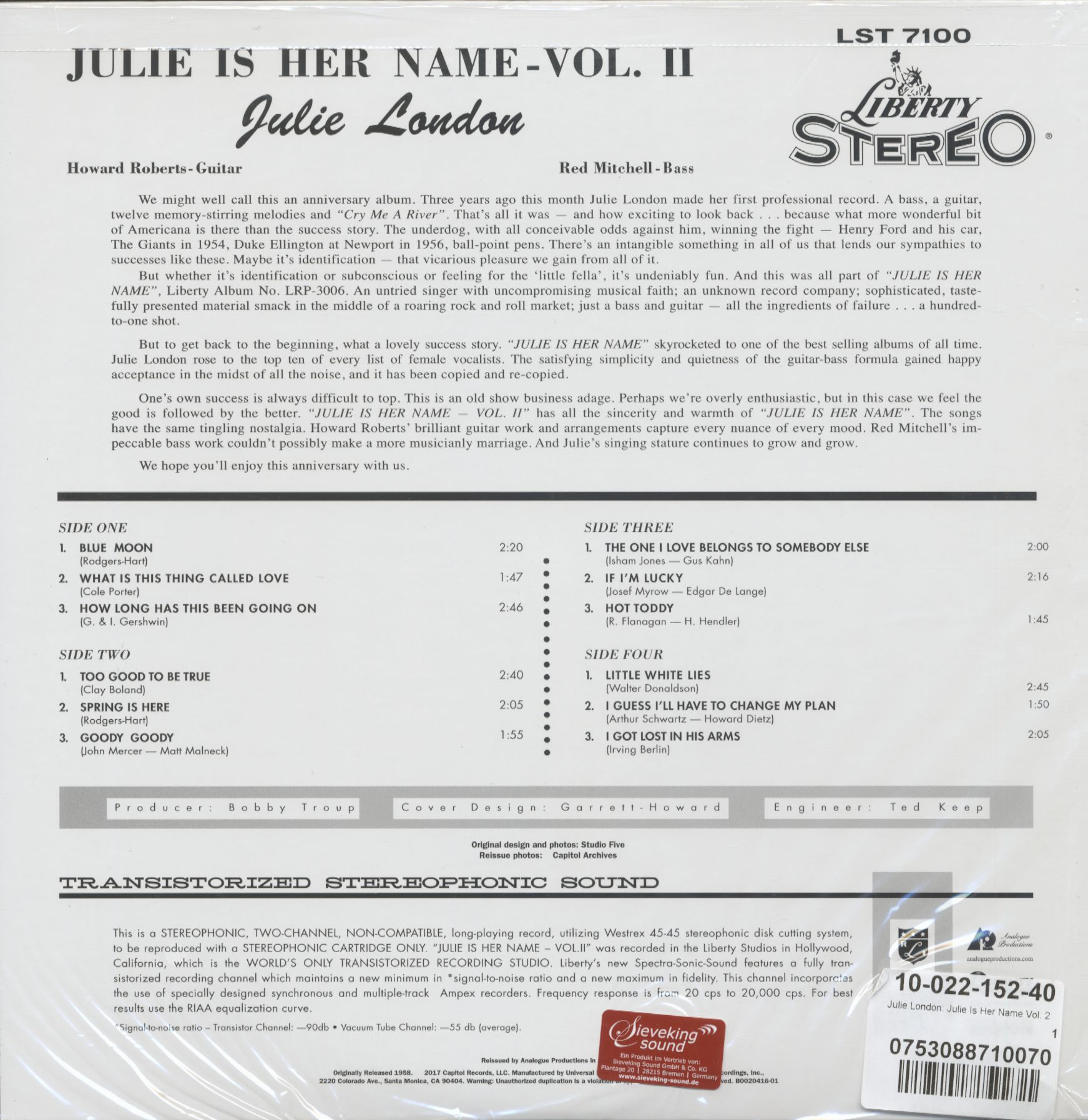 Julie London LP: Julie Is Her Name, Vol.2 (2-LP, 180g Vinyl, Ltd.) - Bear Family Records